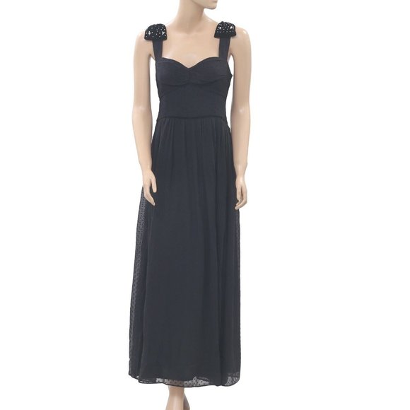 Uterque | Dresses | Uterque Plumetis Velvet Dot Pearl Maxi Long Dress ...
